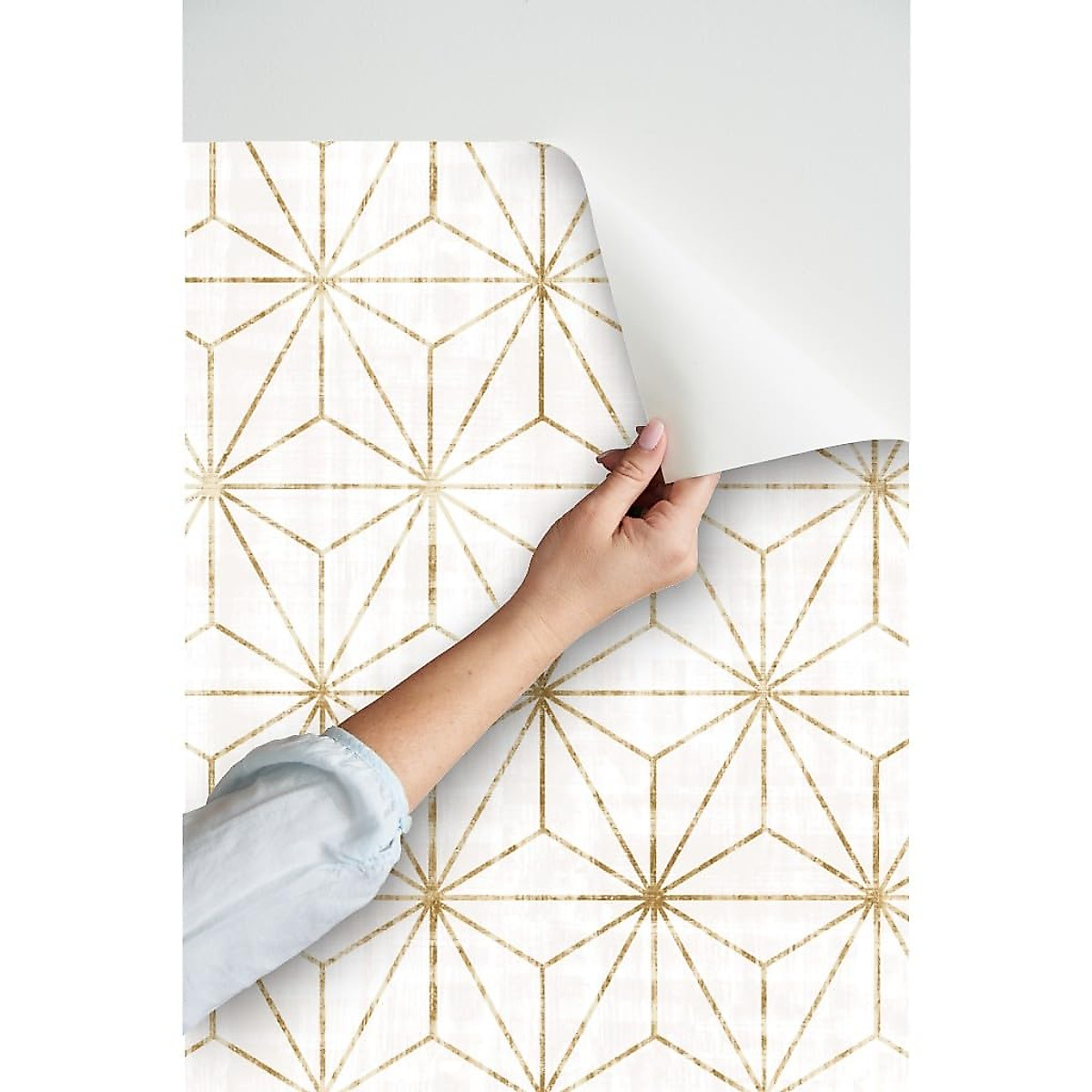 Peel & Stick Wallpaper 3ft x 2ft - Star Geo White Gold Geometric Triangles Holiday Abstract Minimalistic Custom Removable Wallpaper by Spoonflower