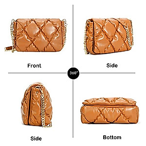 Herald Quilted Pillow Shoulder Bag for Women with Chunky Chain Padded Puffer Puffy Trendy Ruched Crossbody Handbag Side Purse (Medium Size)