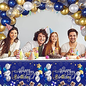 Gold Blue White Happy Birthday Extra Large Fabric Sign Poster Banner Backdrop Waterproof tablecloths Metallic Shiny Latex Balloons for Birthday Party Background Decoration