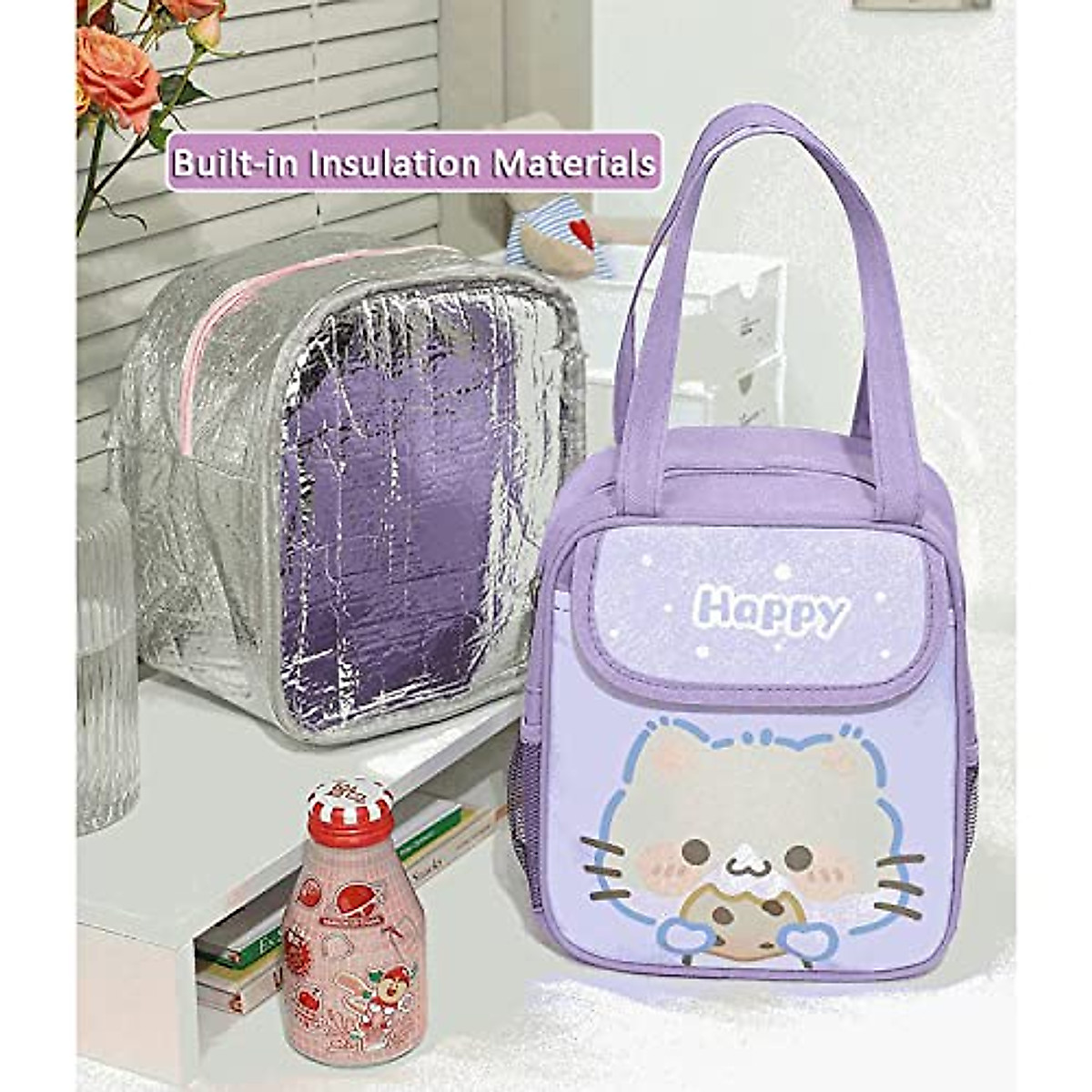 𝗖𝘂𝘁𝗲 𝗟𝘂𝗻𝗰𝗵 𝗕𝗮𝗴 Kawaii Animal Lunch Box Insulated Lunch Bag for Women Durable Reusable Tote Bag
