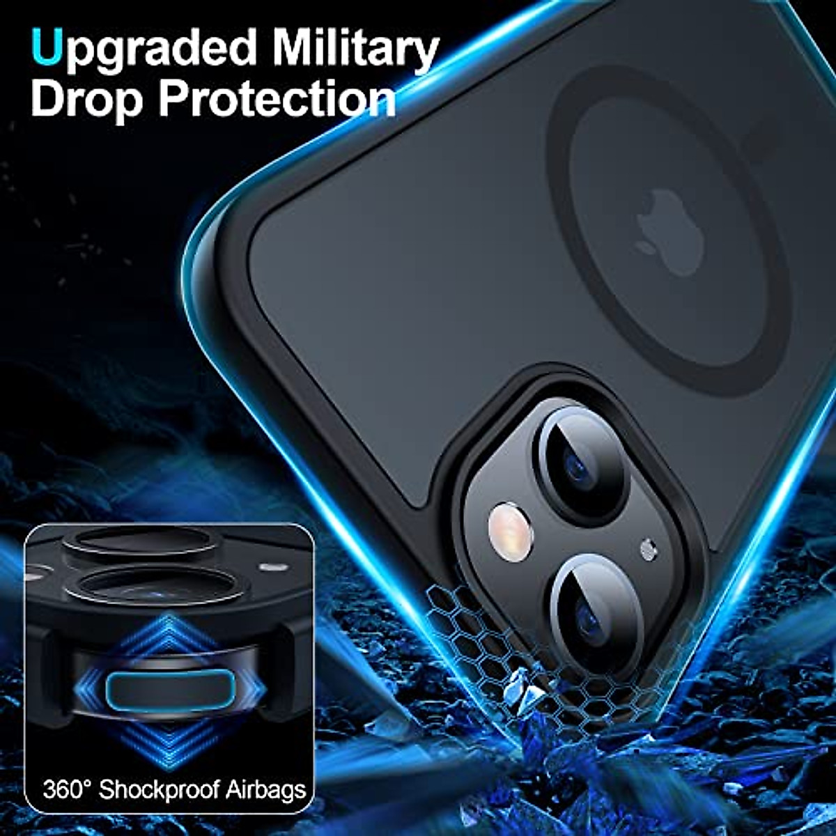 VOFATA Magnetic for iPhone 14 Case for iPhone 13 Case [Military Grade Drop Tested][Compatible with MagSafe] Shockproof Protective Translucent Matte Hard Back Slim Thin Phone Cover 6.1 inch, Black