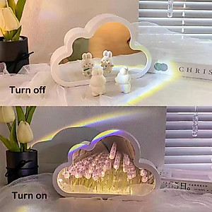 20 Flower Cloud Tulip Mirror Night Light,DIY Tulip Cloud Mirror Night Lights for Bedroom,LED tulip lamp Bedroom Decoration Youth Girl Creative Gift, Birthday, Anniversary, Mother's Day. (Pink)