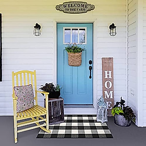 KIMODE Buffalo Plaid Outdoor Rug Runner Doormat 24'' x 51", Black/White Cotton Woven Checkered Farmhouse Porch Outdoor Rugs, Washable Indoor Door Mat for Front Layered Kitchen Bathroom Laundry Room