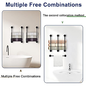 Towel Racks for Bathroom Wall Mounted，Towel Holder for Rolled Towels,Bathroom Towel Storage,Bath Towel Holder Organizer for Folded Large Towel Washcloths by WEKEY-Black