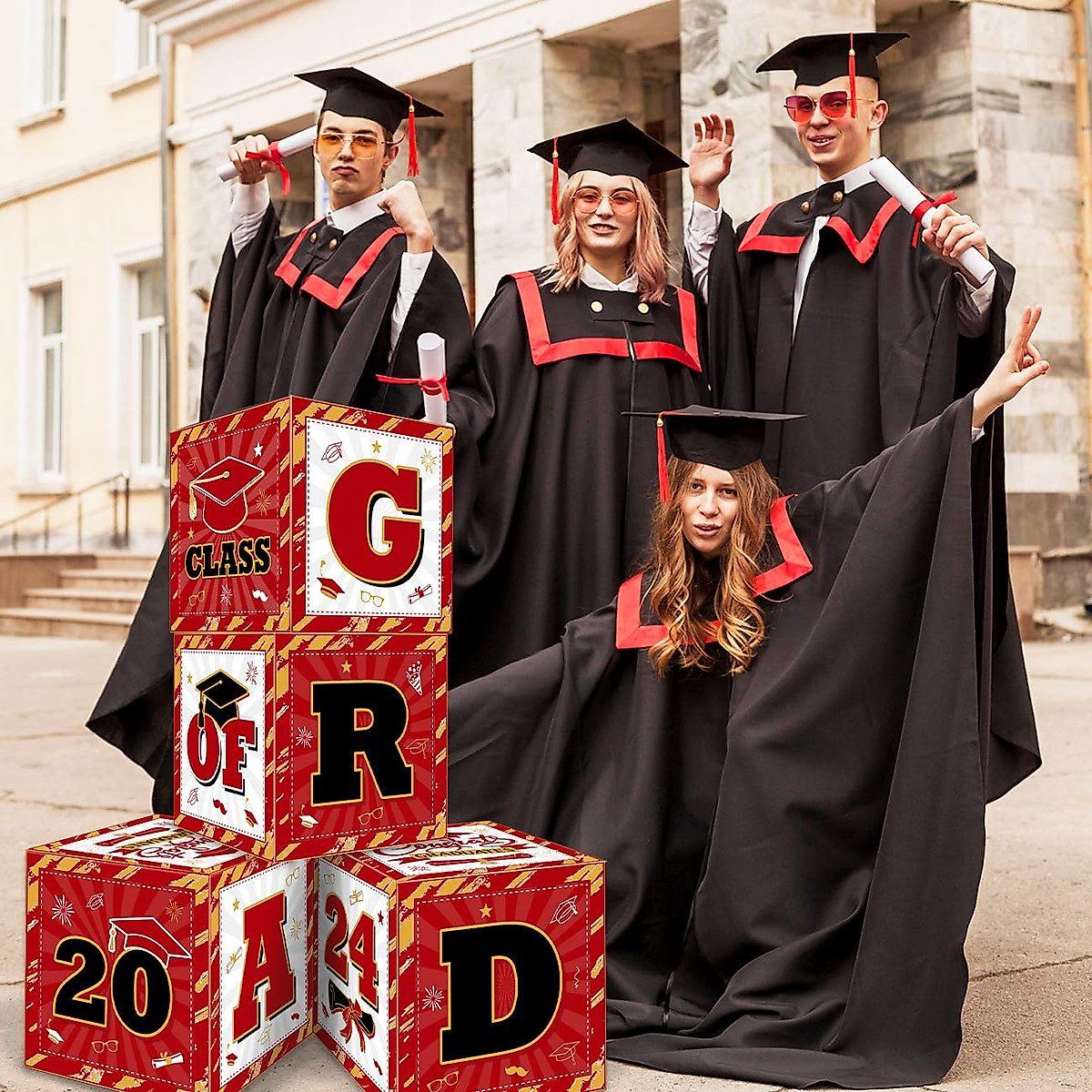Red and Black 2024 Graduation Decorations, Class of 2024 Balloon Boxes for 2024 Grad Party Supplies So Proud of You Indoor/Outdoor Congrats Grad Home Door Décor