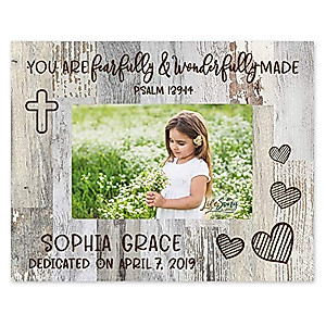 LifeSong Milestones 1st Holy Communion Baptism Photo Frame Baby Baptism Gifts for Boys and Girls Blessing for Child 8” x 10” Frame Holds 4” x 6” Photo - Fearfully & Wonderfully (Light Distressed)