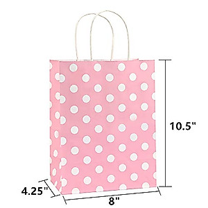 BagDream Gift Bags 25Pcs 8x4.25x10.5 Inches Shopping Bags, Paper Bags, Kraft Bags, Retail Bags, Holiday Party Bags, Pink Dot Paper Bags with Handles, Pink Paper Gift Bags