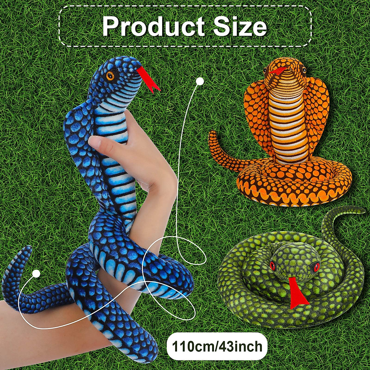 Sosation 3 Pcs Snake Stuffed Animal 43 Inches Cobra Snake Plush Toy Large Realistic Snake Stuffed Animal Toy with Red Tongues Python Stuffed Dolls Gifts for Children Kids