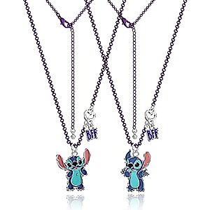 Disney Girls Stitch BFF Necklace Set - Best Friends Necklaces w/BFF & Stitch Charm - BFF Necklaces - Officially Licensed