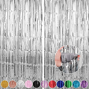 Crosize 2 Pack 3.3 x 9.9 ft Silver Foil Fringe Backdrop Curtain, Streamer Backdrop Curtains, Streamers Birthday Party Decorations, Tinsel Curtain for Parties, Photo Booth Backdrops, Party Décor