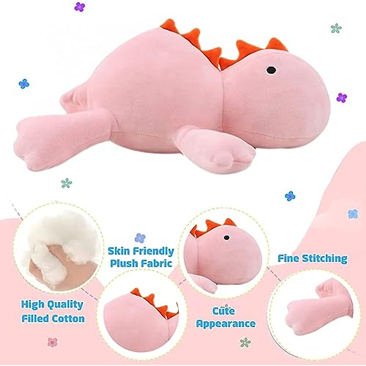 ABCPICK Weighted Dinosaur Plush, 24" Cute Pink Weighted Stuffed Animals for Anxiety Super Soft Weighted Plushies Sleeping Hugging Pillow Graduation Gifts for Girls Boys(Pink)