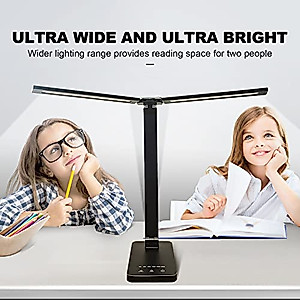 DioFgt Double Head LED Desk Lamp,Dual Swing-arm Table Lamp for Home Office,5 Color Modes and 5 Dimmable,Modern Eye-Caring Piano Lamp with 30/60 min Auto Timer,Touch Control, USB Charging Port