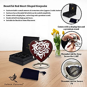 Red Rose Keepsake Urn for Human Ashes - Holds (3 Cu/in) of Ashes - Height 2.9" Approx. - Mini Heart Urn with Stand & Box - Perfect Mini Red Urn for Ashes - Honor Your Loved One with a Small Urn Rose