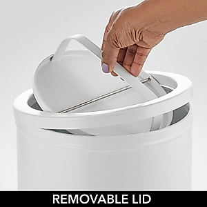 mDesign Small Round Metal 4.8 Gallon Covered Bathroom Garbage Swing Lid Trash Can Waste Basket Bin for Bathroom, Bedroom, Kitchen, Craft Room, Office, Laundry Room, Garage - White