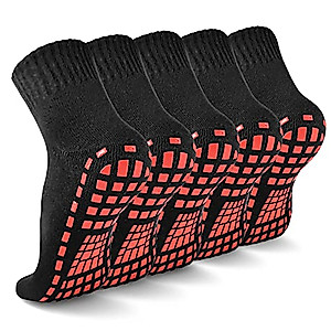 NOVAYARD 5 Pairs Non Slip Socks Non Skid Sticky Grippy Sock Yoga Pilates Hospital Socks Men Women(Black,Large)