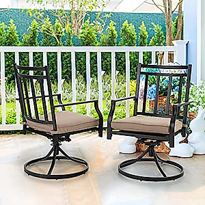 PHI VILLA Swivel Chairs Set of 2 Patio Dining Rocker Chair with Cushion Rocking Patio Furniture for Garden Backyard Bistro, Black