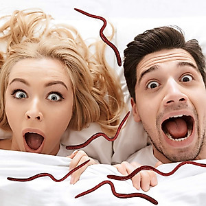 Gejoy 16 Pieces Fake Earthworm Plastic Lifelike Worm Soft Stretchy Rubber Earthworms Trick Toy for Halloween April Fool's Day Party