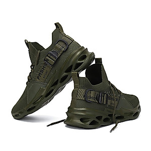Nihaoya Running Shoes for Men Slip on Breathable Tennis Shoes Sport Athletic Blade Type Sneakers Army Green 7.5