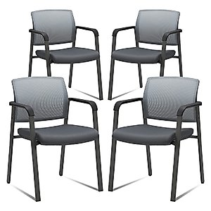 CLATINA Home Office Desk Chair No Wheels,Ergonomic Mesh Mid Back Stacking Arm Chair for Remote Learning,Small Office,Guest Chair,College Apartment (Grey, 4 Pack)