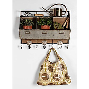 Kate and Laurel Arnica Rustic Wood and Metal Wall Storage Pockets with Hooks