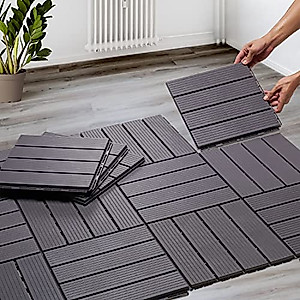 LYMJARD Outdoor Flooring, 9 Pack 12"x12" Plastic Patio Pavers, All Weather Interlocking Patio Tiles, Decking for Balcony Playhouse Porch Brownish Grey