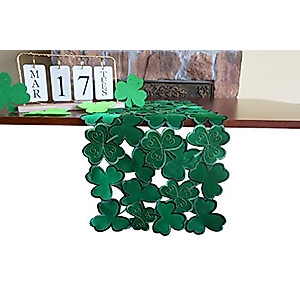 GRANDDECO St. Patrick's Day Table Runner,Applique Embroidered Cutwork Clover Dresser Scarf for Home Kitchen Dining Spring Holiday Tabletop Decoration, Green,Runner 13"×34"