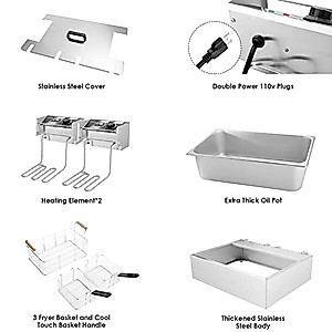 TANGME Commercial Deep Fryer, 3400w Electric Deep Fryer with 3 Baskets, 22L/23.25QT 1mm Thickened Stainless Steel Countertop Oil Fryer with Temperature Limiter for Restaurant and Home Use