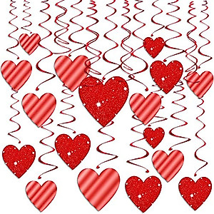 Konsait 30pcs Valentine's Day Glitter Heart Hanging Swirl Decoration,Valentine's Day Swirls Garland Red Hanging Ceiling Decor for Valentines Wedding Bridal Shower Engagement Party Favor Supplies Decor