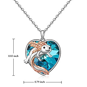 Axolotl Necklace for Women Sterling Silver Blue Heart Crystal Cute Mexican Axolotl Jewelry Charm Animal Necklace Pendant Christmas Gifts