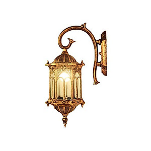 PEHUB European Retro Outdoor Waterproof Wall Lamp Antirust Oil Rubbing Bronze Garden Villa Decoration Courtyard Porch Lighting Wall Light 15.7inch Glass Lantern Wall Sconce Easy to Install Exterior Li