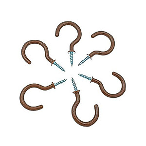 Kinteshun Cup Ceiling Hooks,Medium Size Vinyl Coated Screw-in Open Hooks Hangers(50pcs,1.25 inches,Brown)