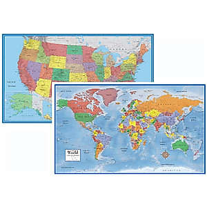 24x36 World and USA Classic Premier 3D Two Wall Map Set (Laminated)