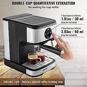 VEVOR Espresso Machine, 15 Bar Coffee and Espresso Maker with Milk Frother Steam Wand, Professional Semi-Automatic Cappuccino Latte Machine with Touch Screen & Removable Water Tank, NTC Control System