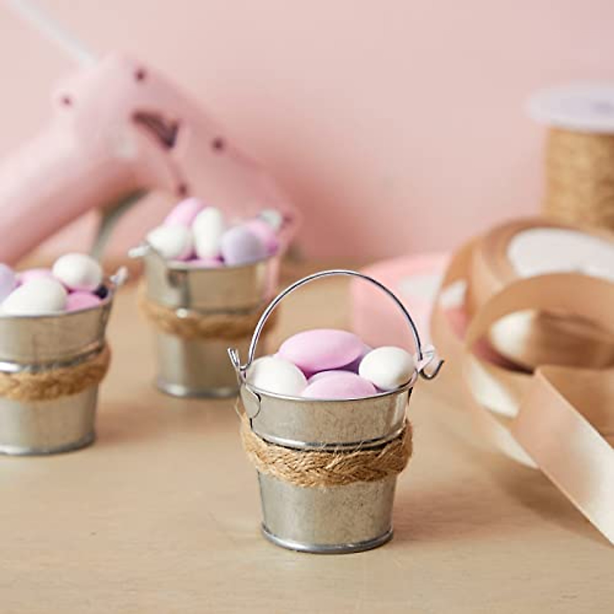 24 Pack Mini Metal Buckets with Handles for Party Favors, Small Galvanized Tin Pails (2 x 2 in)