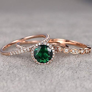 Panwa Jewelry 3pcs/Set Retro Women Emerald 18K Gold Filled Wedding Engagement Ring Set Sz 6-10 (8)