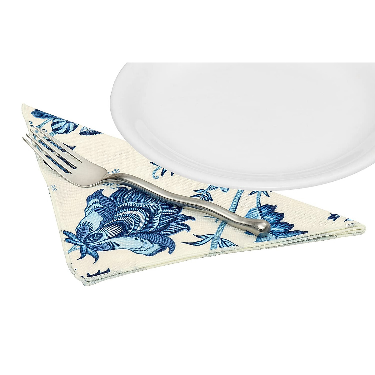 Decorative Things Cloth Napkins Set of 4 Cotton Table Linen Napkins Dinner 18" Backyard Beach Wedding Table Décor Pool Party Blue, Off White USA Made