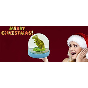 Lightahead Mini Dinosaur Snow Globe Inside Blue Base,Table Top Decorations Christmas,Birthday Gifts