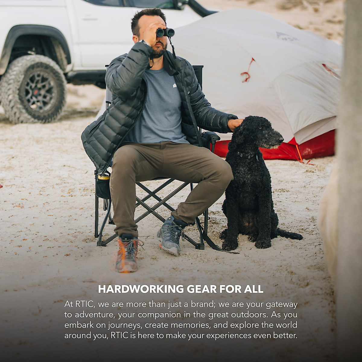 RTIC Ultra-Tough Chair Portable Folding for Camping, Outdoor, Fishing, Beach, with Arm Rest and Cup Holder, Folds Quickly for Easy Storage in a Carry Bag, Black