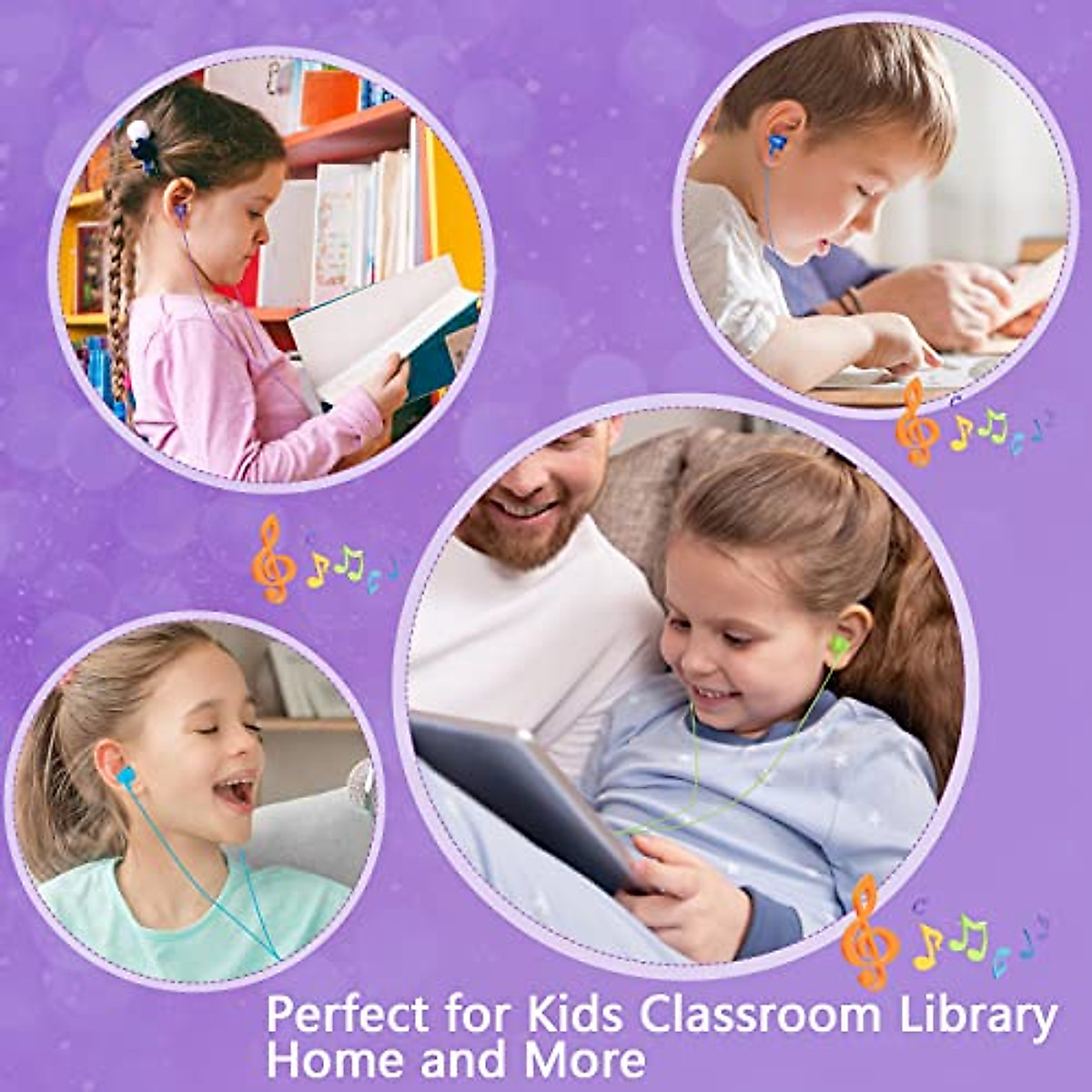 TJZXGUI Kids Bulk Earbud Headphones 50 Pack Multi Colored,Individually Bagged,Wholesale Disposable Earphones Perfect for School Classroom Libraries Students (50Mixed)