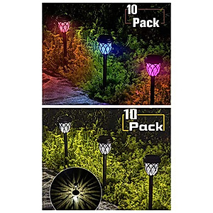 EXCMARK 10 White Lights&10 Colo rchanging Lights. Solar Lights Outdoor Decorative for Garden Pathway Walkway.