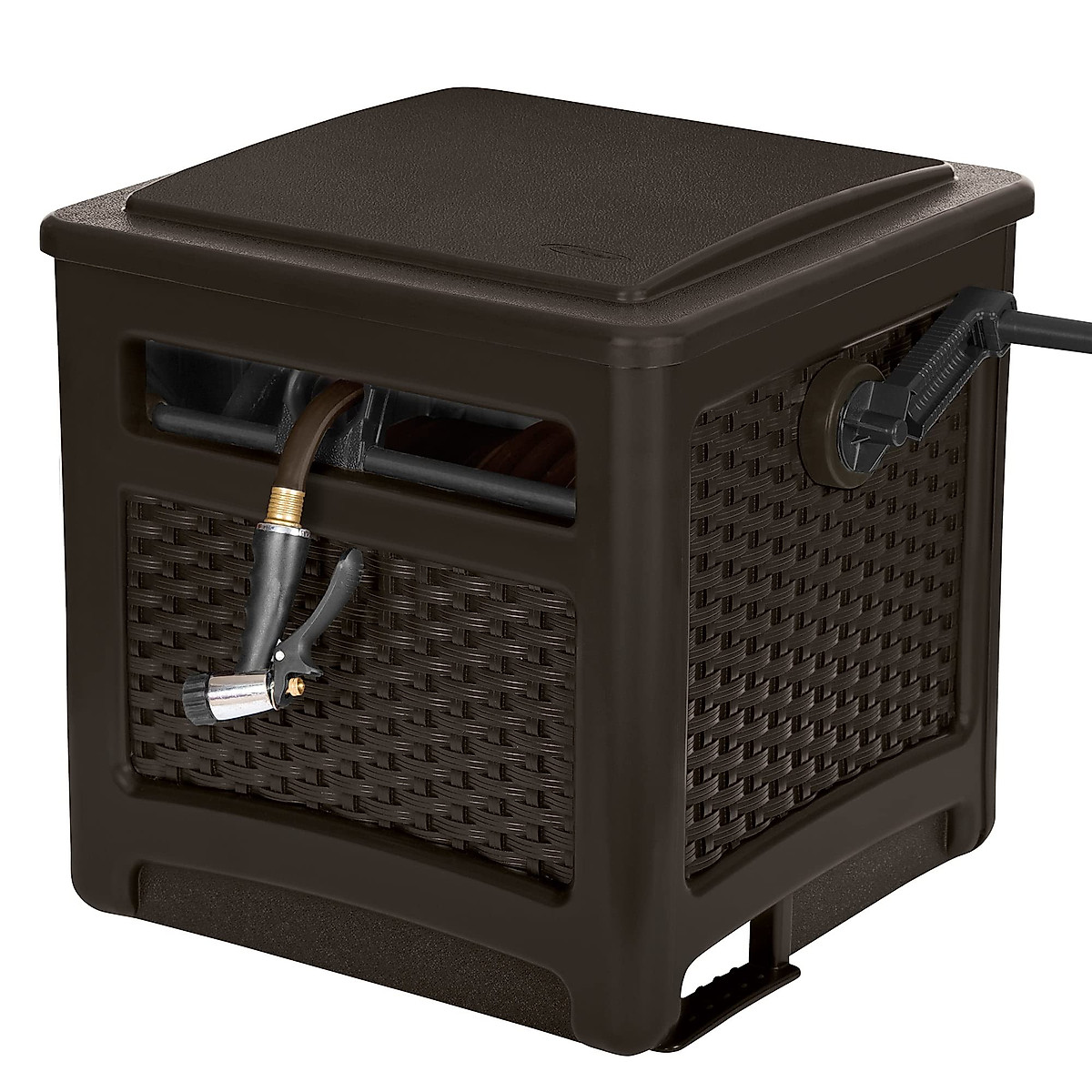 Smart Trak Wicker Garden Hose Reel Guide, Hideaway, Weather-resistant, 225 ft, Brown