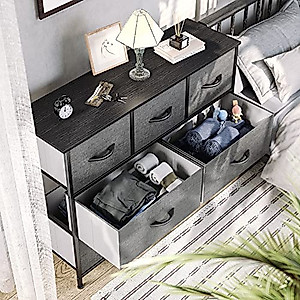 YITAHOME 7-Drawer Fabric Dresser, Furniture Storage Tower Cabinet, Organizer for Bedroom, Living Room, Hallway, Closet & Nursery, Sturdy Steel Frame, Wooden Top, Easy-to-Pull Fabric Bins(Black Grey)