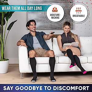 PhysFlex Compression Socks for Women and Men - Best Support for Running, Flying, Pregnancy - Graduated Compression Stockings (US, Alpha, Small, Black)