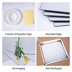 FOLUVUR Full Length Square Mirror with Sticker, 12x12, 8PCS, Wall Mount, Home Mirror