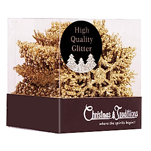 Christmas Traditions 4 inch Gold Glittered Snowflake Ornaments (Set of 28) Hanging Tree Decorations (Gold)