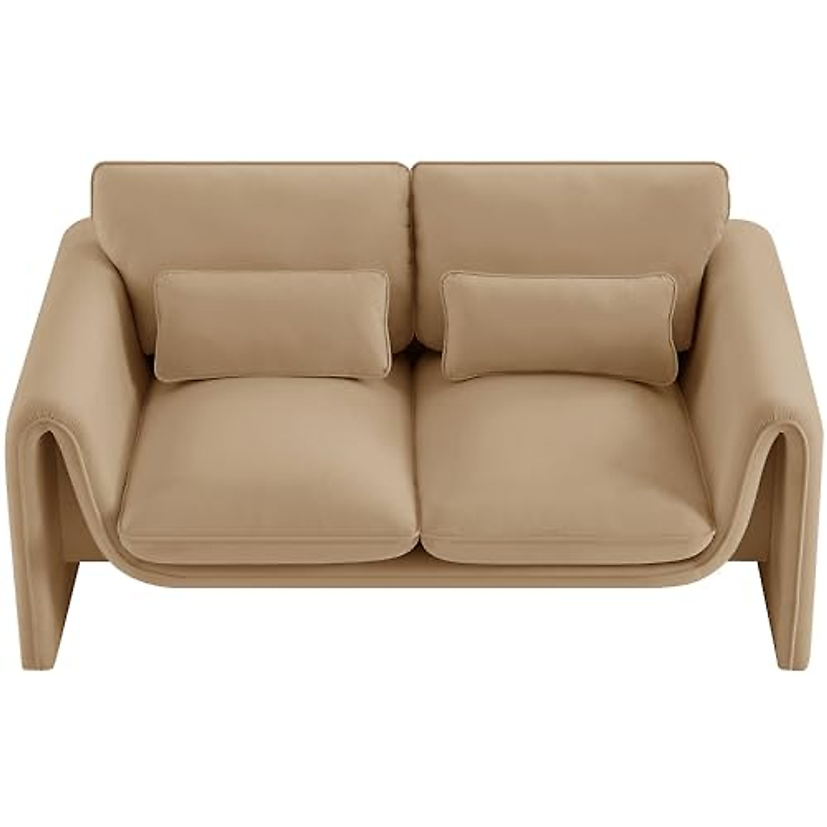 Meridian Furniture 199Camel-L Sloan Collection Modern | Contemporary Velvet Upholstered Loveseat with Soft Camel Velvet Fabric, Curved Arms, 64" W x 38" D x 31" H, Camel