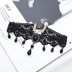 Zoestar Black Lace Choker Necklaces Vintage Crystal Pendant Necklace Punk Chain Accessories for Women