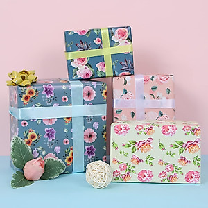 Aimyoo Gothic Skull Floral Wrapping Paper Bundle Roll, Skeleton Flowers Halloween Wrap Paper 17 in x 16 ft per Roll