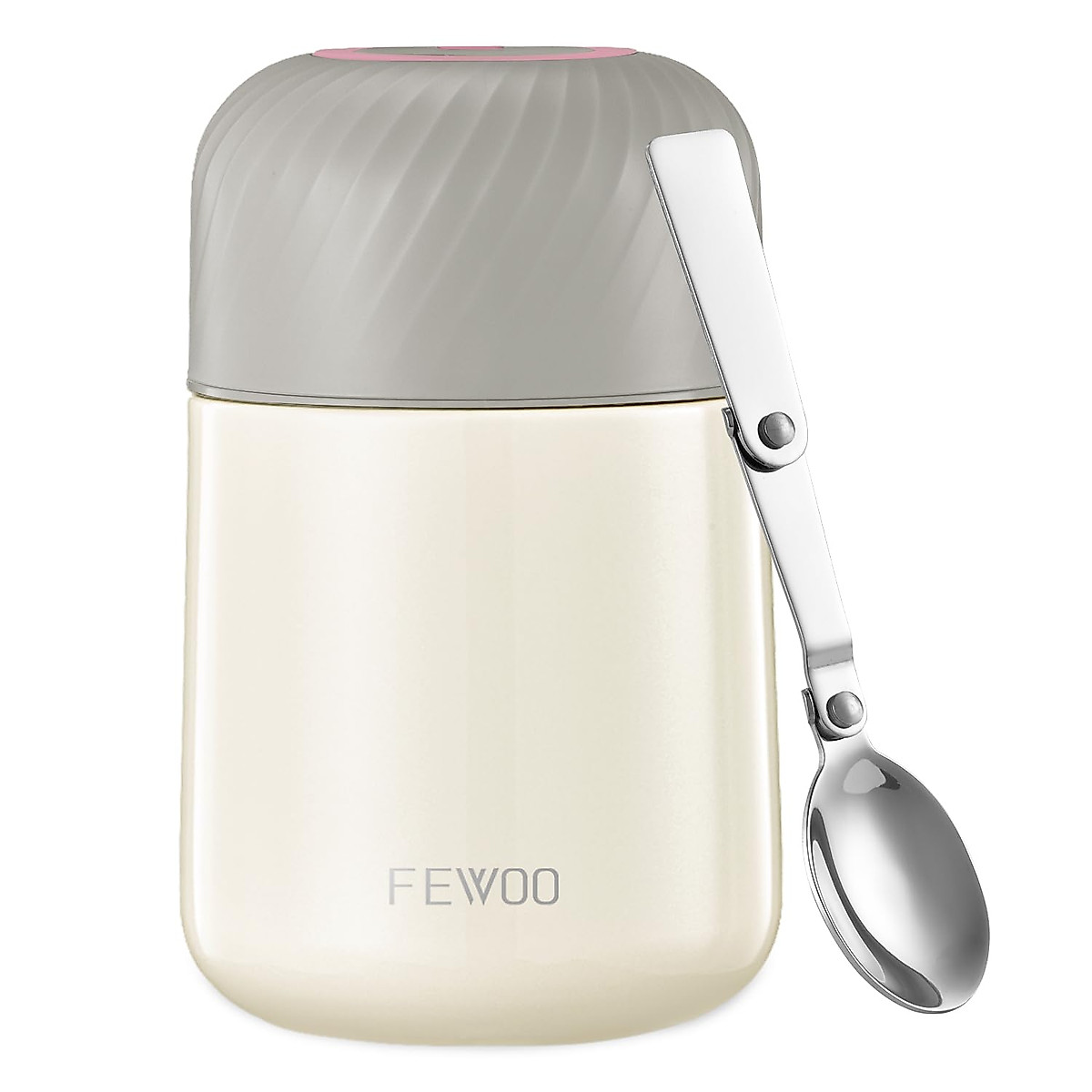 Food Thermos - 20oz Vacuum Insulated Soup Container, Stainless Steel Lunch box for Kids Adult, Leak Proof Food Jar with Folding Spoon for Hot or Cold Food (White)