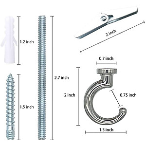 OBSTKUCHEN 6 Sets Large Swag Ceiling Hooks Heavy Duty Swag Hook with Hardware for Hanging Plants Ceiling Installation Cavity Wall Fixing (Silver)